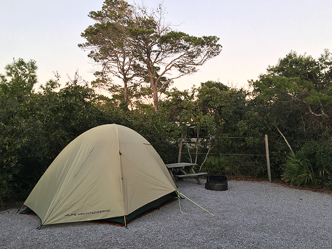 Camping simplified: One tent, one picnic table, zero emails, and a million stars overhead for entertainment.