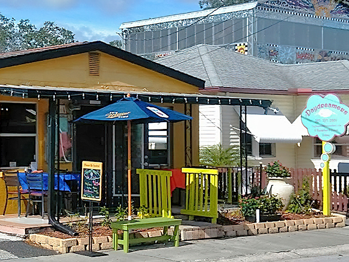 Daydreamers Cafe's colorful patio furniture practically begs you to sit down, order something delicious, and forget about your to-do list entirely.