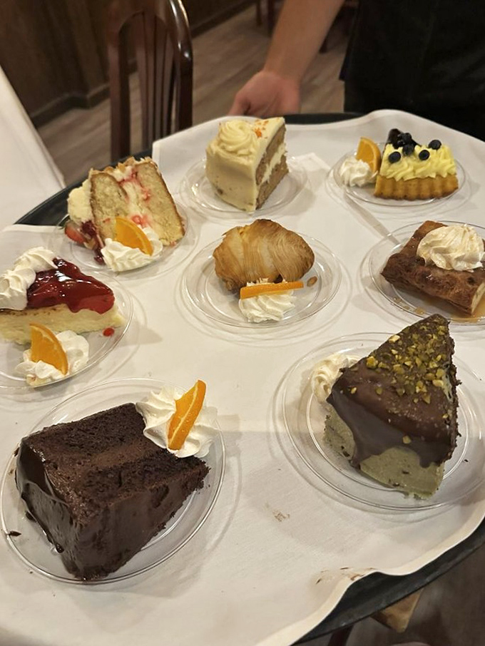 The dessert tray that arrives like a parade of sweet possibilities, each one making a compelling case for your affection.