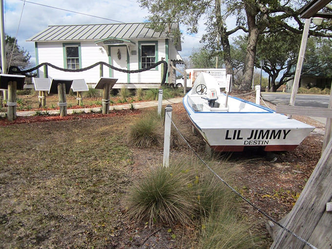 Outdoor displays like Lil Jimmy let you experience fishing history under Florida's beautiful sunshine.