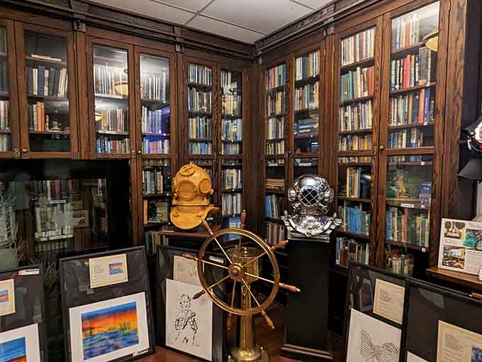 The research library looks like Captain Nemo's personal study, filled with maritime knowledge and diving history that serious enthusiasts will absolutely devour.