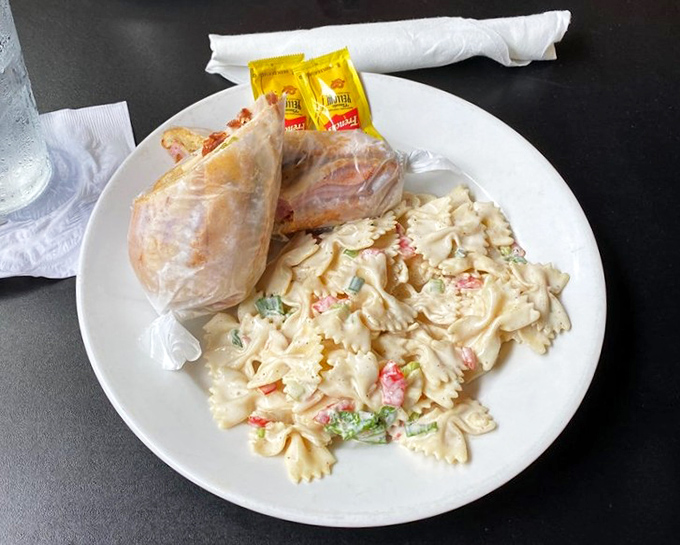 The Miami Vice cocktail bringing tropical vacation vibes while that pasta salad waits patiently to be the responsible part of your meal.