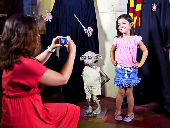 Young wizards-in-training can grab their photo op with Dobby, who's still rocking that pillowcase look like it's haute couture.