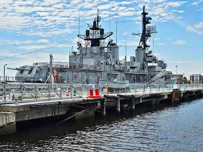 Another exterior view captures the Orleck's graceful lines and the careful preservation work that keeps her shipshape for visitors.