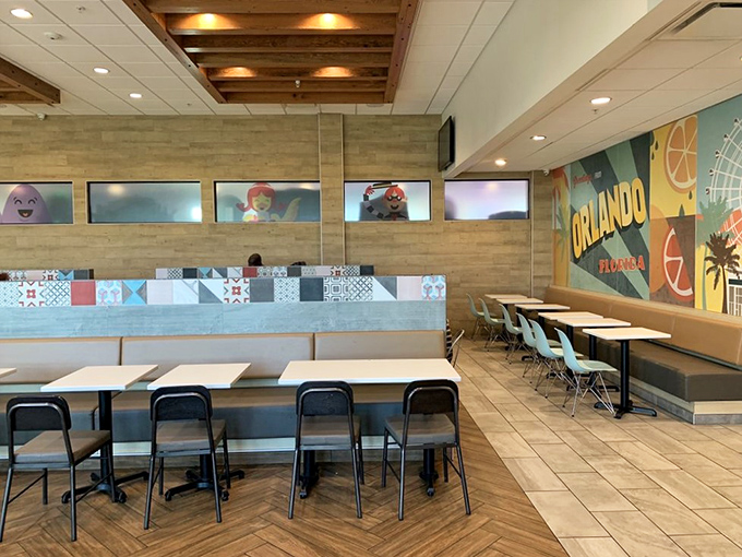 Upstairs dining offers the rare opportunity to look down on people while eating fast food &ndash; usually it's the other way around.