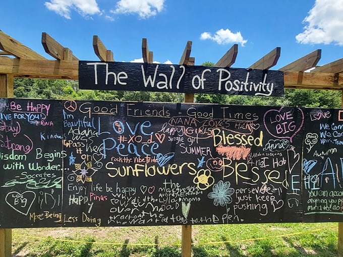 The Wall of Positivity &ndash; where visitors leave their mark with chalk messages that range from profound to playfully peculiar.