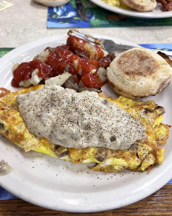 This hearty skillet creation topped with perfectly cooked eggs proves that breakfast is the most important art form of the day.