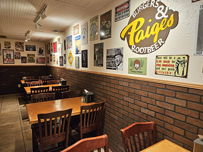 Every inch of wall space tells a story through vintage advertisements and nostalgic signs&mdash;a museum of Americana that enhances your meal.