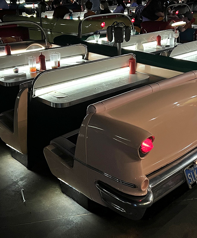 Each car-booth offers the perfect vantage point for both movie viewing and people watching &ndash; the twin sports of any good drive-in.