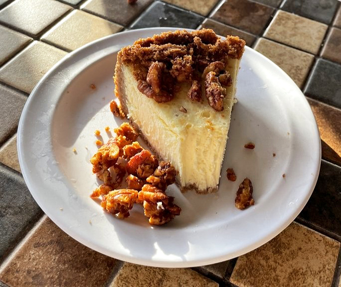 A Southern belle of a dessert &ndash; creamy elegance crowned with candied pecans that'll make you forget you're "too full."