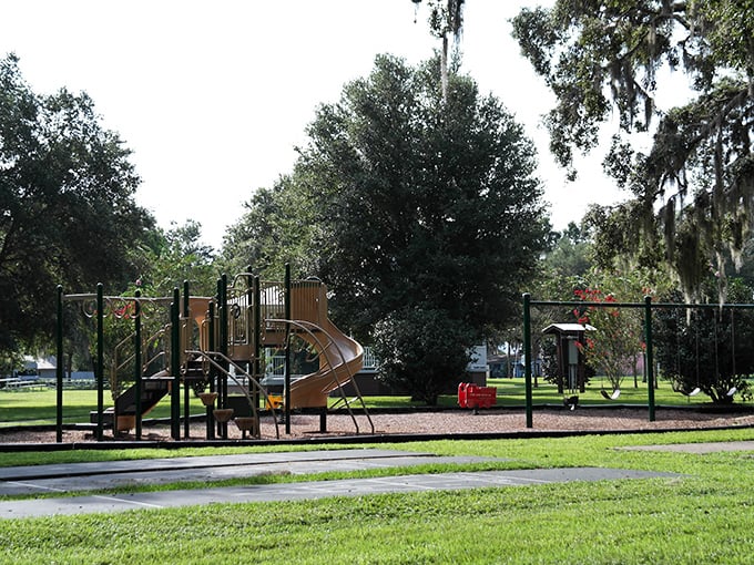 A playground where kids burn energy while parents secretly wish they could join in without judgment.