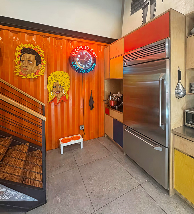 Culinary inspiration meets pop art with these colorful portraits watching over a kitchen that takes food seriously but never itself.