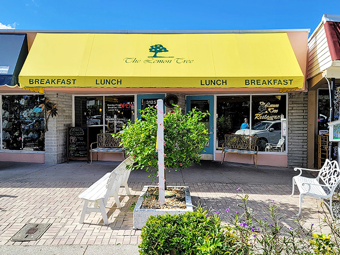 The storefront practically radiates "come as you are" hospitality, with its sunny awning announcing the two most important meals of the day.