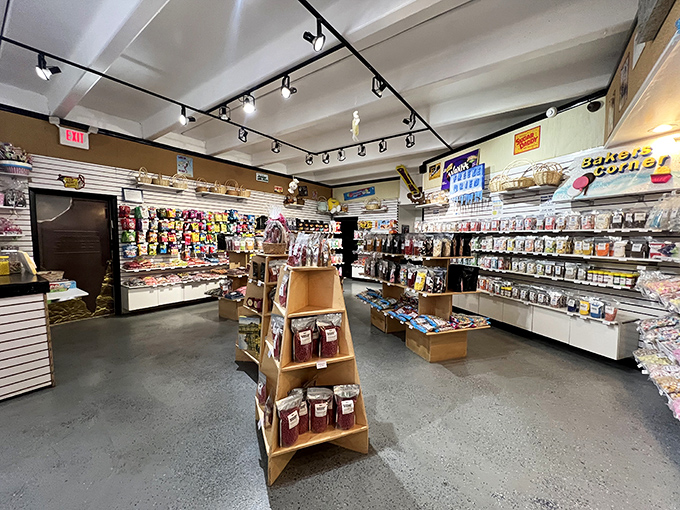 The candy warehouse effect: Wide aisles and well-organized displays make treasure hunting a delightful experience.