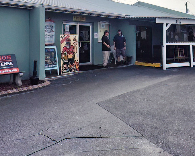 The casual entrance features a fun beer-themed character that sets the tone for this unpretentious local favorite.