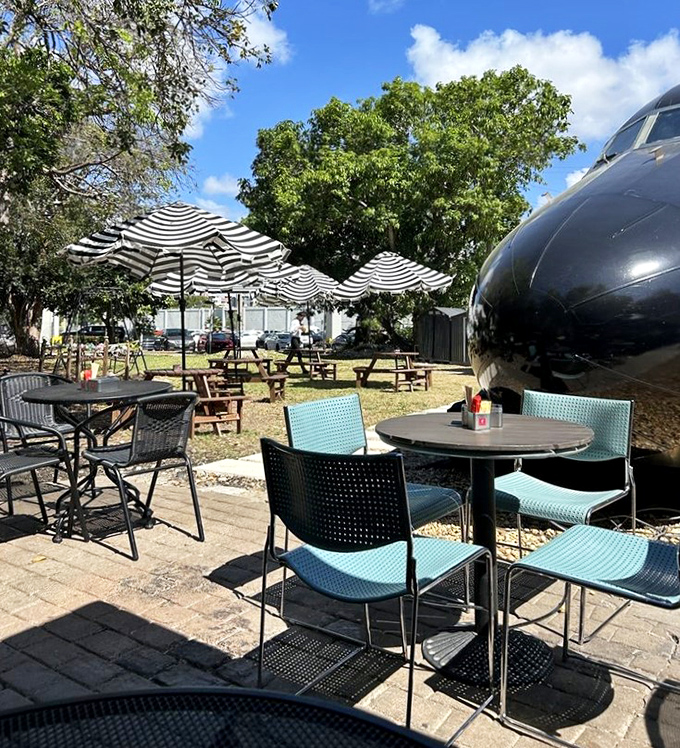 Al fresco dining with a side of aviation history &ndash; no tray tables or seatbacks required.