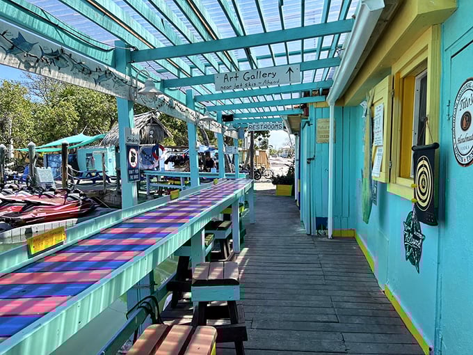 The dock area offers a front-row seat to nature's daily masterpiece &ndash; boats bobbing gently while pelicans dive for their dinner nearby.