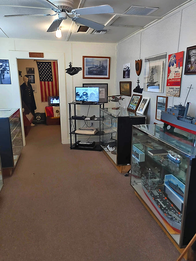 The Navy exhibit room proves that military history isn't just about land battles, with ship models and naval artifacts reminding us that some heroes fought on water.