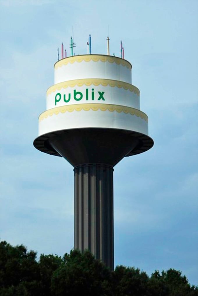 Evening approaches, but this celebration never ends &ndash; the Publix Birthday Cake Tower keeps the party going 24/7, 365 days a year.