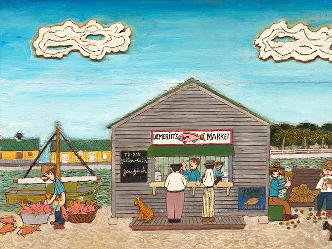 This seaside market scene captures the island's working past, when fishing and selling the day's catch sustained many local families.