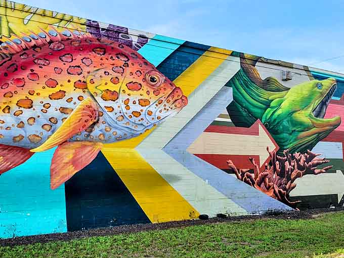 Colorful murals celebrate Florida's marine life in explosions of color that make you wish your living room walls were this interesting and bold.