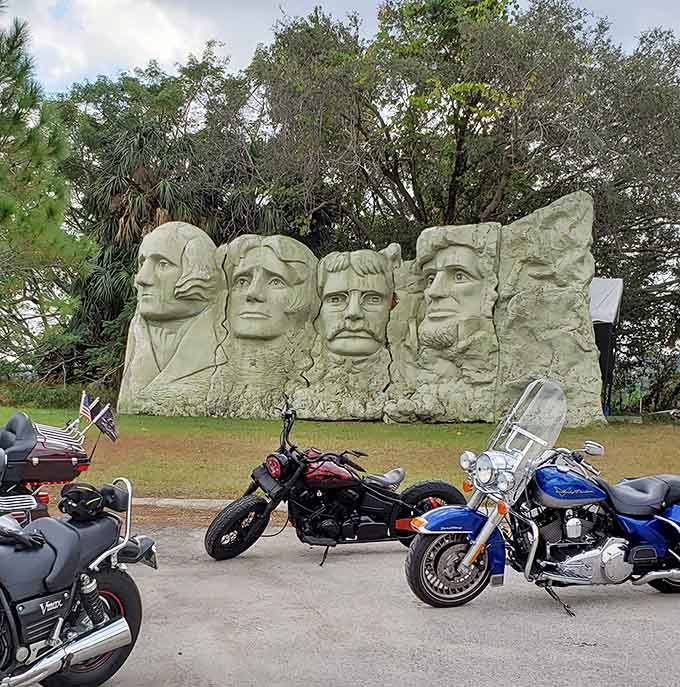 Mount Rushmore gets the Florida treatment, proving that you don't need to travel to South Dakota to see presidential faces carved in stone, just smaller and more accessible.