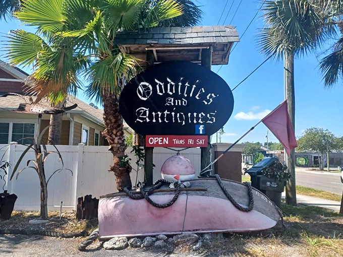 The shop announces its presence with unmistakable flair &ndash; a bold sign above what appears to be... is that a pink bathtub? Curiosity piqued!