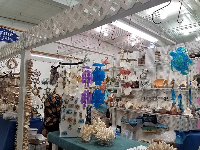 The souvenir shop displays ocean-themed treasures and mementos, colorful keepsakes that capture Florida's coastal charm.