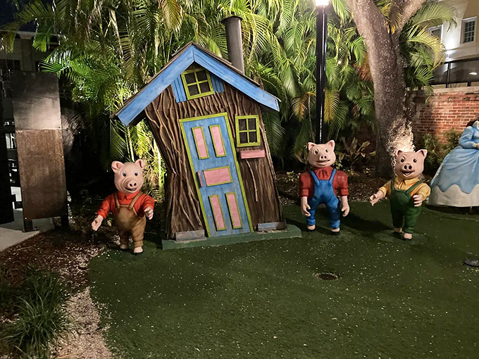 14. three little pigs house display night view