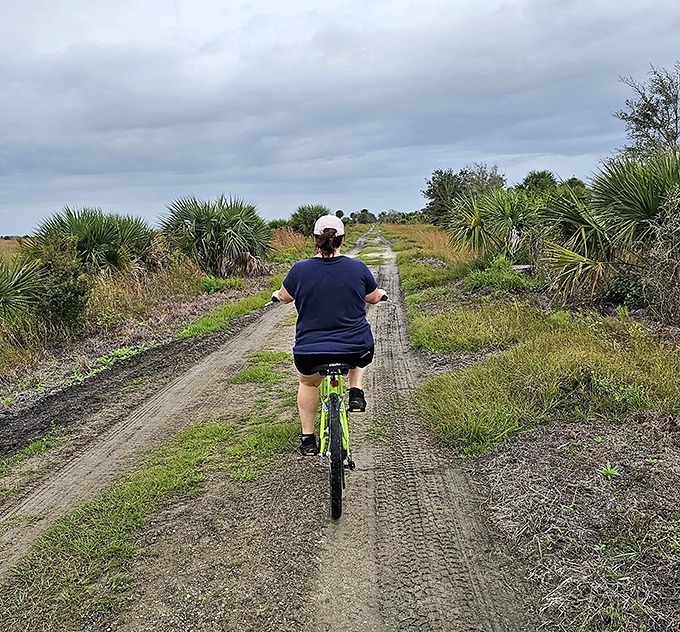 Pedaling through prairie pathways offers a different perspective on Florida's wild spaces. The flat terrain makes for easy exploration.