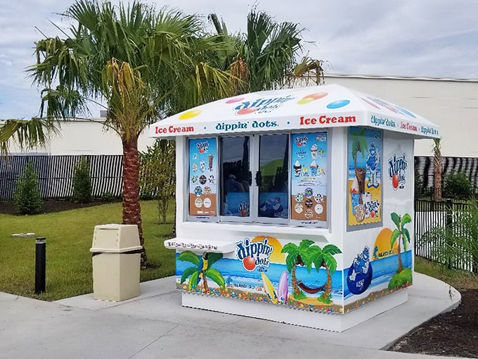The Dippin' Dots stand promises those magical beads of flash-frozen ice cream that somehow taste better when you're dripping wet.