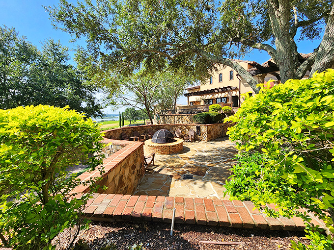 This outdoor patio space, with its fire feature and comfortable seating, has hosted countless evenings that began as "just one drink" and ended as lifelong memories.