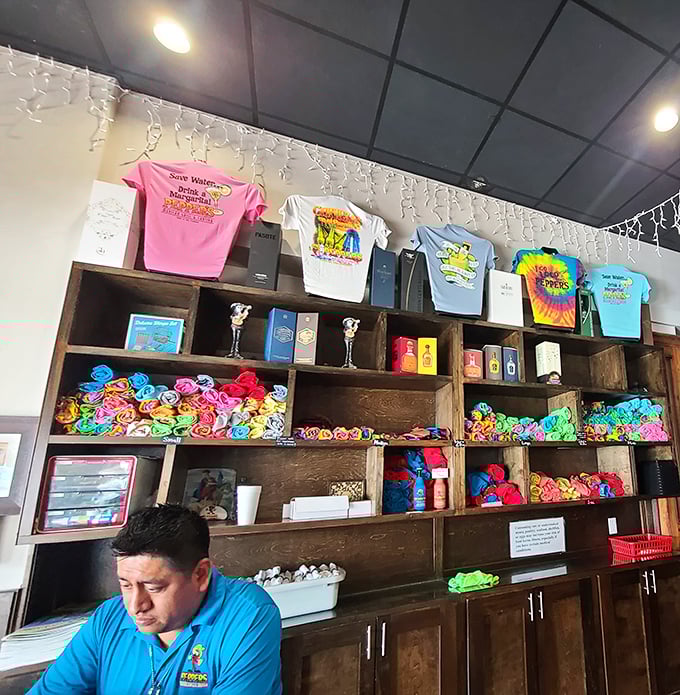 That merchandise wall proves people love this place enough to wear the t-shirt, which is basically the highest compliment a restaurant can receive.