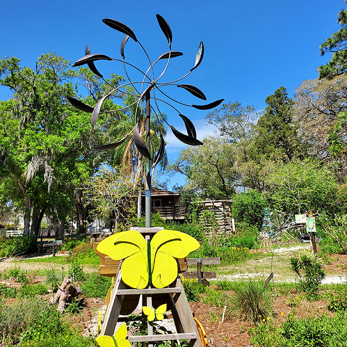 Kinetic wind sculptures dance with Florida breezes, adding human artistry to complement nature's own masterpieces.