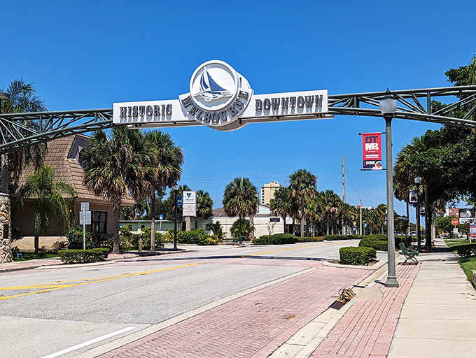 The Historic Downtown Melbourne archway stands as a portal between everyday Florida and a charming pocket of preserved history.