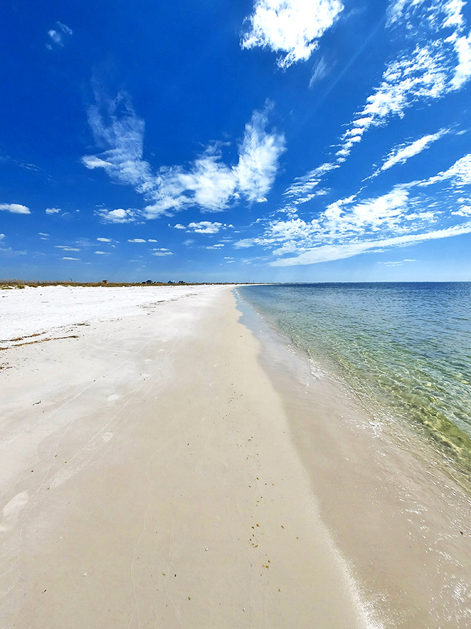 The meeting of pristine shoreline and crystal waters creates a horizon that seems to stretch forever, proving that sometimes the best beach amenity is simply unobstructed natural beauty.