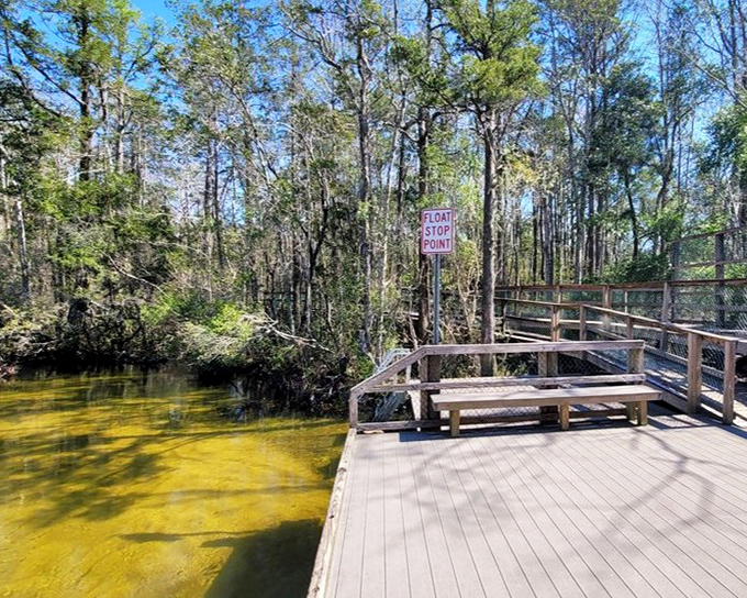 The "Float Stop Point" marks journey's end for water wanderers, a final moment to savor before reluctantly returning to the real world.