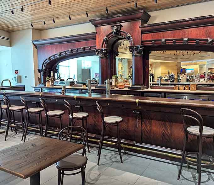 Even the museum's bar area maintains the Western aesthetic, because apparently cowboys need coffee breaks too.