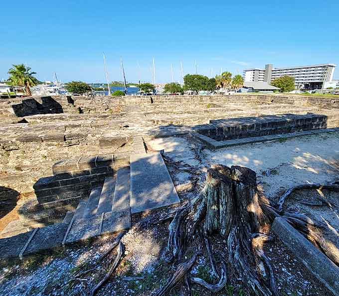 The ruins at sunset become something almost magical, their ancient stones glowing golden while modern life continues just beyond the park's borders.
