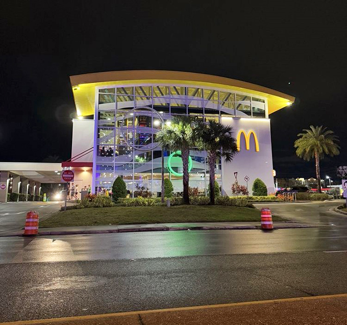 By night, the World's Largest McDonald's glows like a fast-food lighthouse, guiding hungry travelers to safe harbor.