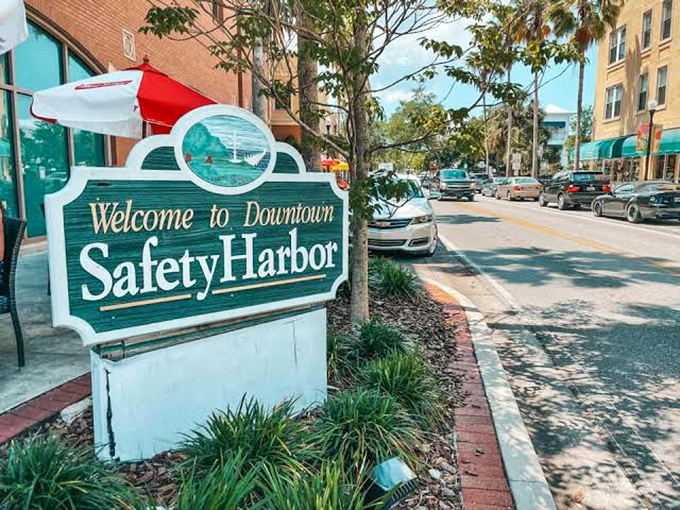 Welcome to Safety Harbor, where the sign's friendly invitation is actually backed up by a town that delivers on the promise.