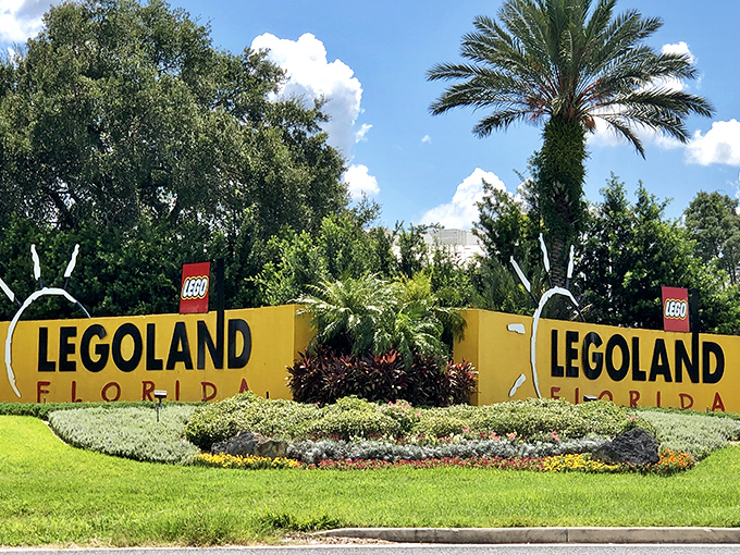 The cheerful LEGOLAND Florida signage welcomes guests to a world where childhood imagination expands to theme park proportions.