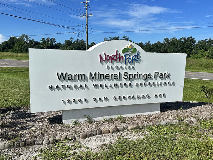 The welcoming sign announces your arrival at North Port's natural wonder, where wellness isn't just a buzzword&mdash;it bubbles up from the earth.