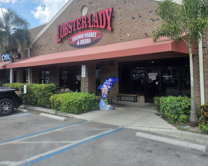 The colorful lobster sculpture outside hints at the Instagram-worthy seafood towers waiting inside this Cape Coral favorite.