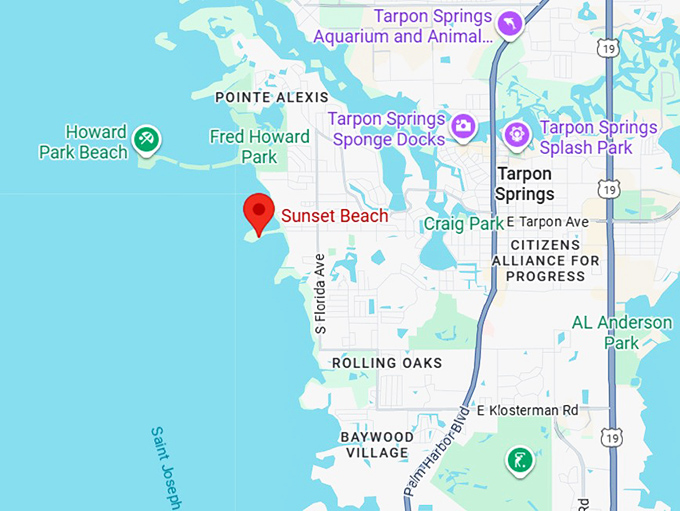 16. sunset beach in tarpon springs map