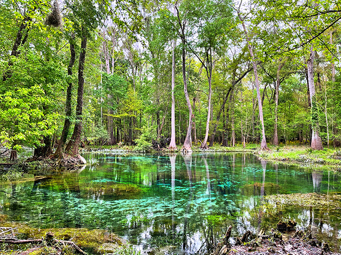Gilchrist Blue Springs' impossibly clear waters reveal every detail of the spring bottom from above.