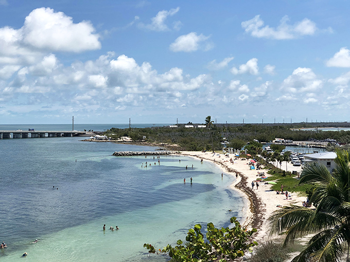The white sand beach at Bahia Honda curves along the shoreline, with the clear waters of the Keys inviting swimmers.