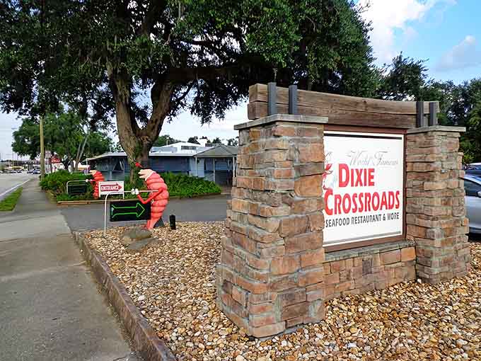 That pink lobster statue isn't just decoration&mdash;it's a beacon calling seafood lovers to rock shrimp paradise in Titusville.