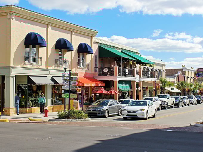 Pastel storefronts beckon! Mt. Dora's Main Street looks like a Hallmark movie set where every awning promises hidden treasures.