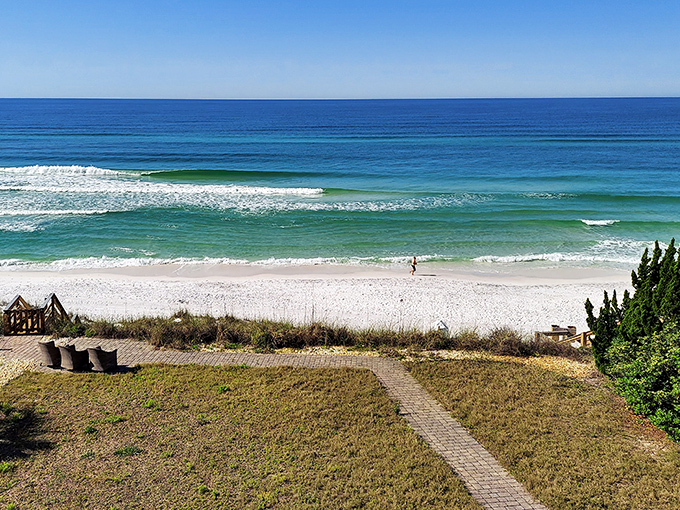 Beach day perfection at Santa Rosa Beach, where the sand is as white as wedding cake and the waves roll in with a gentle rhythm that'll reset your stress clock.
